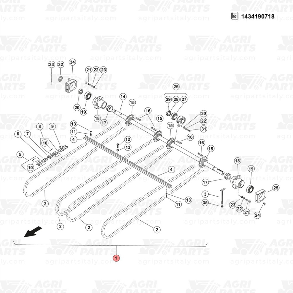 0005209011 - FEED ELEVATOR CHAIN ASSY C/W BARS - Agri Parts Italy