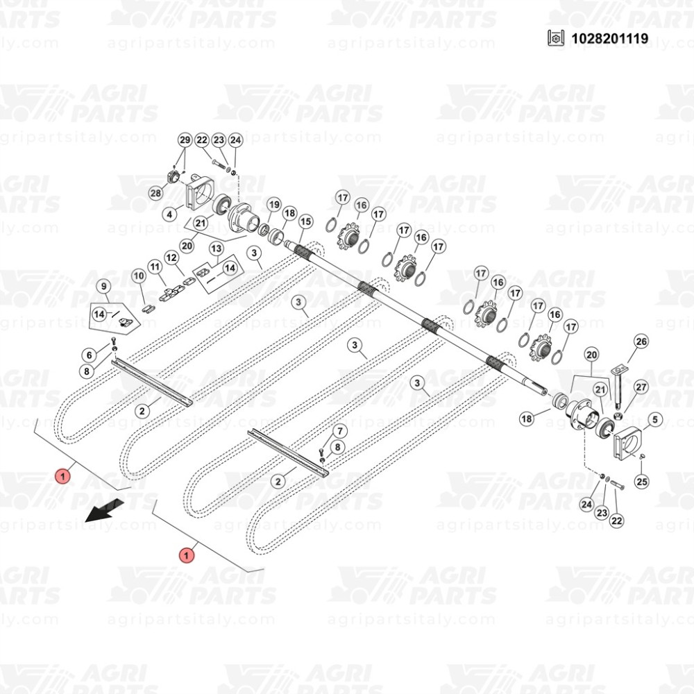 0005400390 - FEED ELEVATOR CHAIN ASSY C/W BARS - Agri Parts Italy