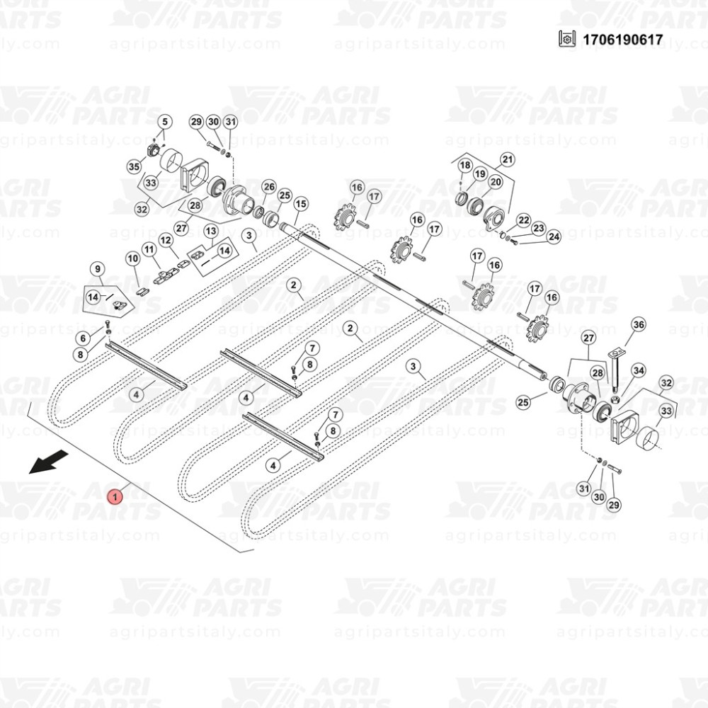 0005181871 - FEED ELEVATOR CHAIN ASSY C/W BARS - Agri Parts Italy